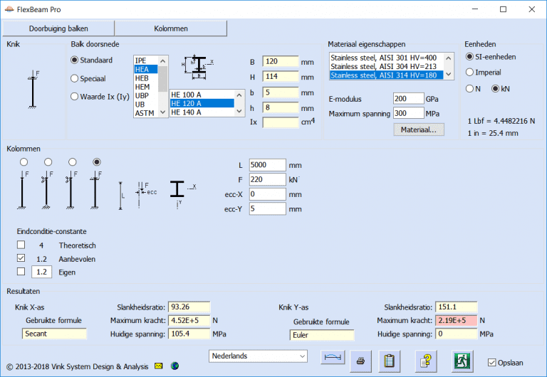 Doorbuiging en knik van balken berekenen met FlexBeam Pro